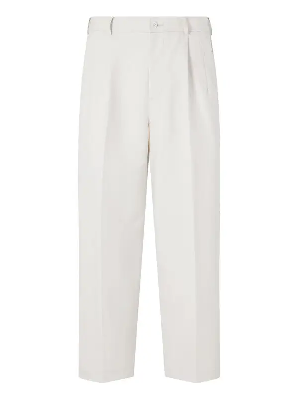 ATON Pleated Tapered Cotton Trousers - Neutrals