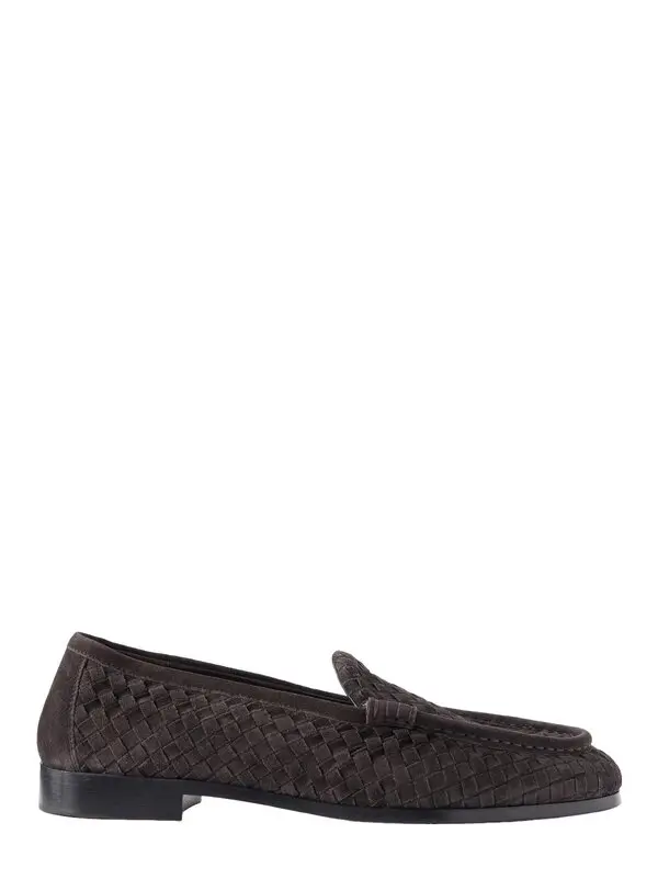Bottega Veneta Silenzio Intrecciato Suede Loafers - Brown