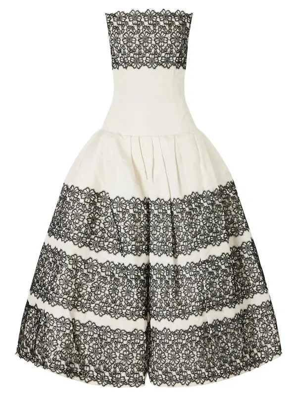 Carolina Herrera Strapless Lace-trimmed Silk-faille Gown - Neutrals