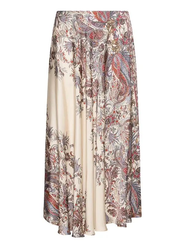 Marella Satin Paisley Print Skirt - Beige