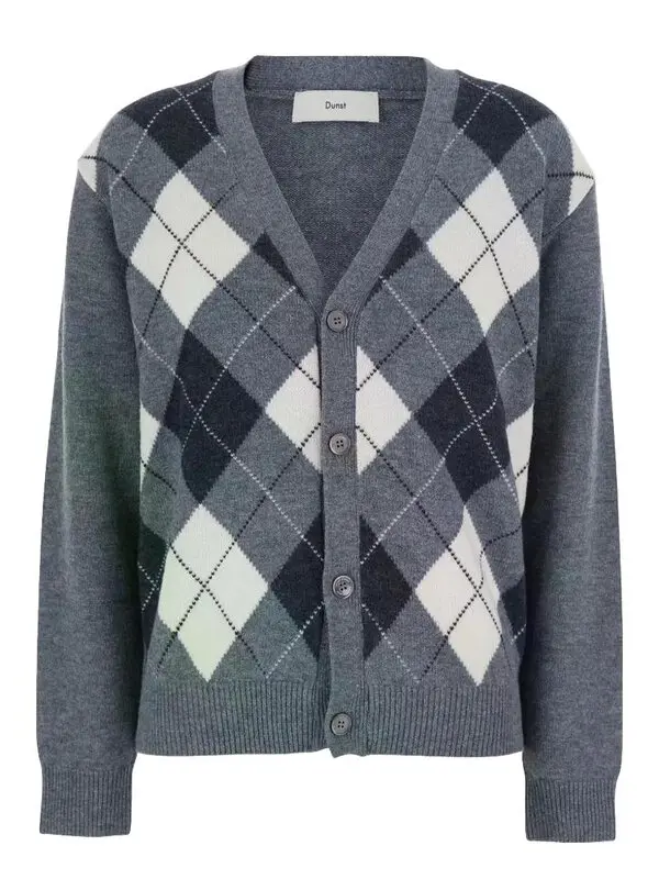 DUNST Argyle-pattern Wool Cardigan - Grey