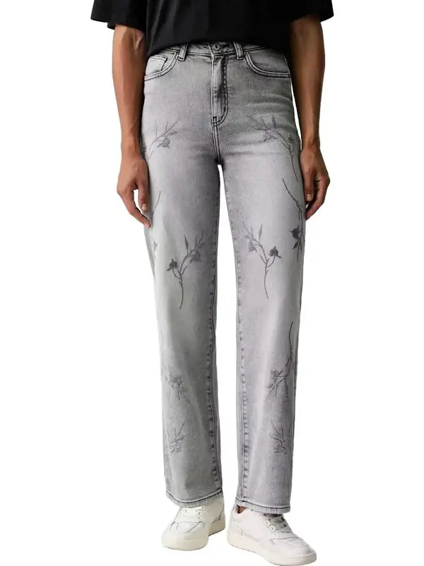 FRACOMINA Floral-embroidered Straight-leg Jeans - Grey