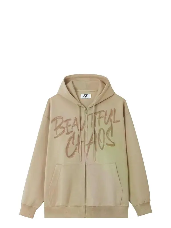 Izzue Slogan-embroidered Zip-up Hoodie - Neutrals