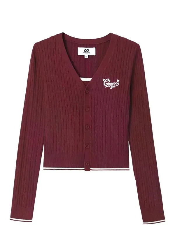 CHOCOOLATE Cable-knit Embroidered Cardigan Set - Red