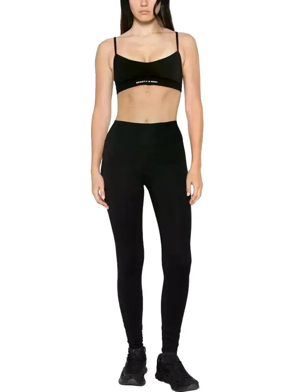 Sporty & Rich Logo-print Ruched Sports Bra - Black