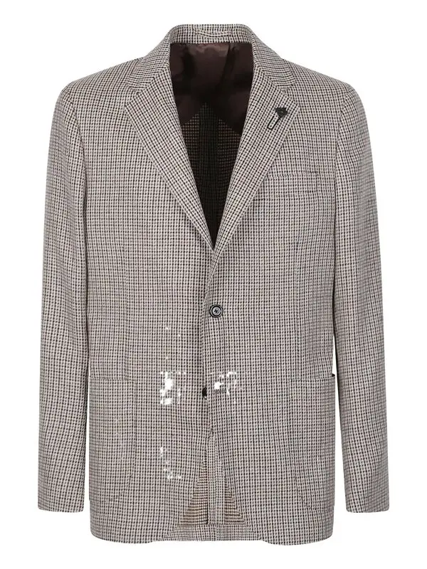LARDINI Houndstooth-pattern Wool Blazer - Marrone