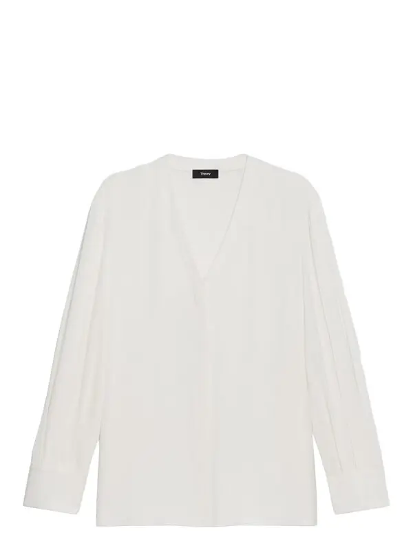 Theory V-neck Flared-cuff Blouse - Ivory