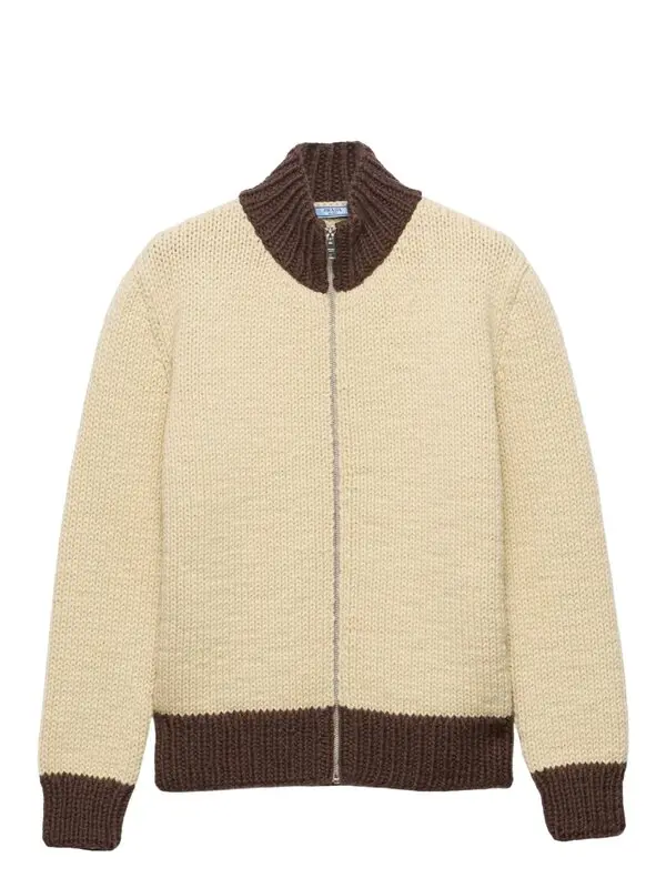 Prada Wool Zipper Cardigan - Rope/cocoa Brown
