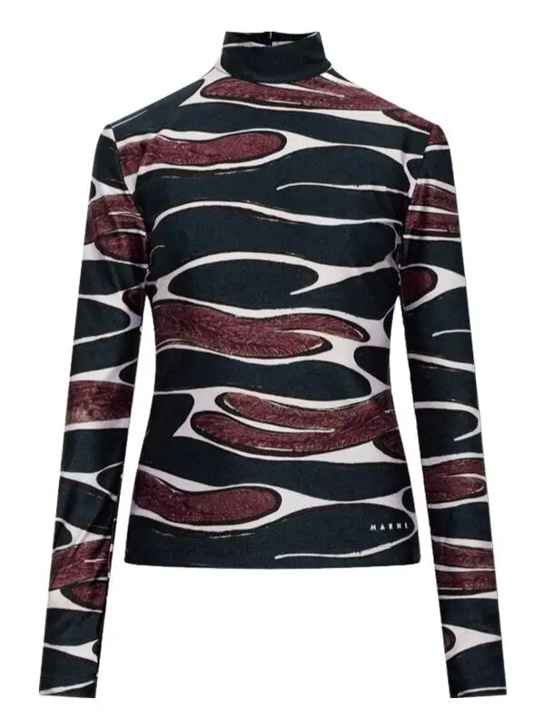 Marni Lycra Top With Crimson Flow Print - Black