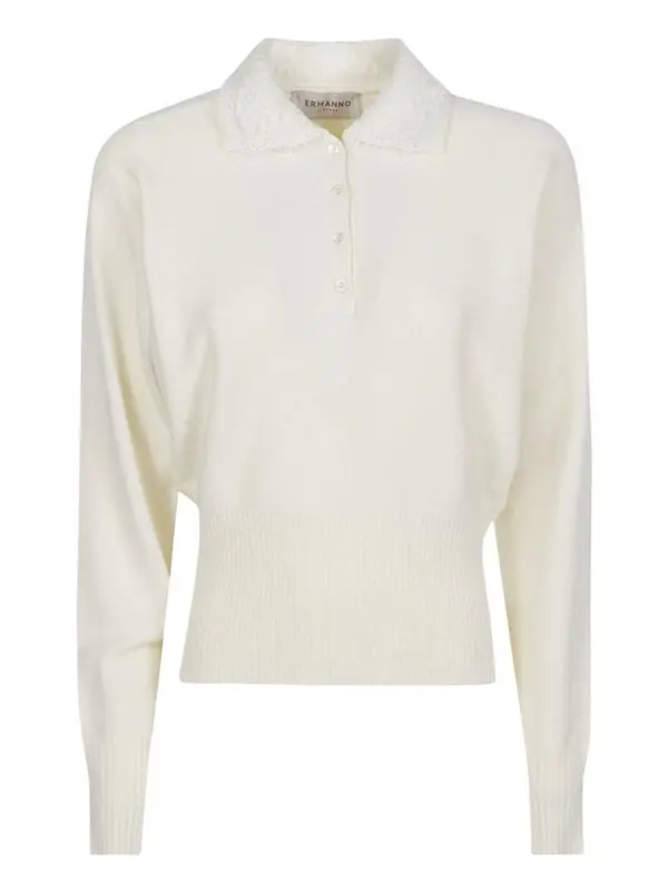 ERMANNO FIRENZE Lace Collar Polo Sweater - No