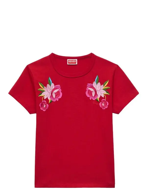 Kenzo Wildflower' Embroidered T-shirt In Cotton - Cinnabar