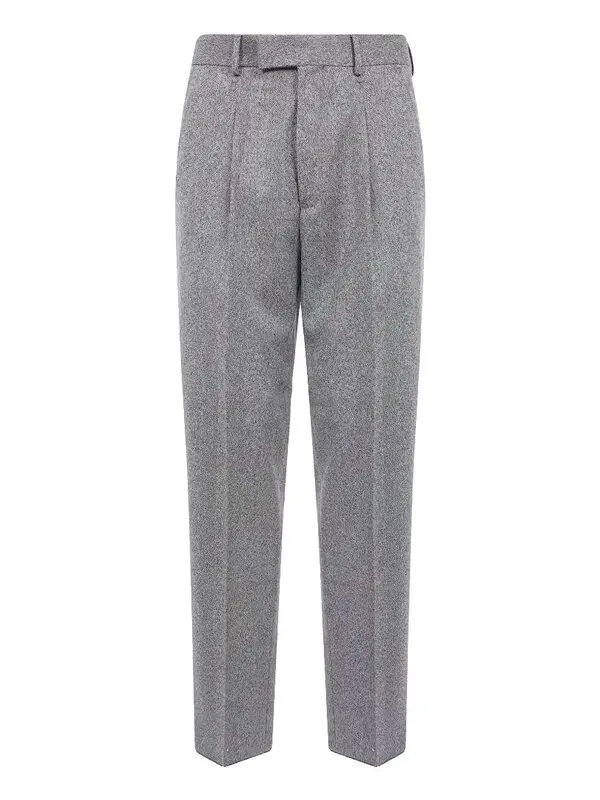 Zegna Herringbone Pleated Wool Trousers - Grey