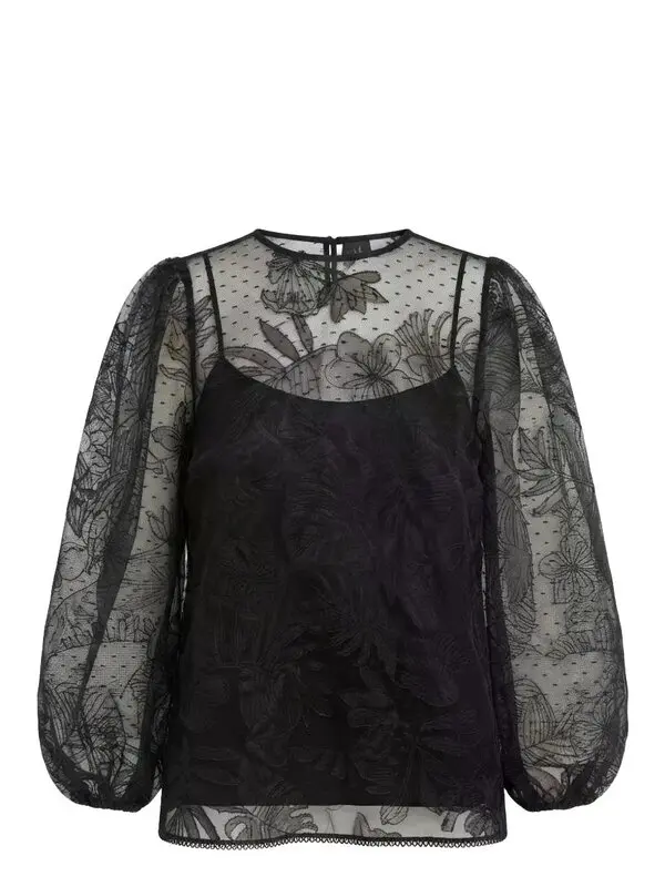 GEMY MAALOUF Embroidered Puff-sleeve Top - Black