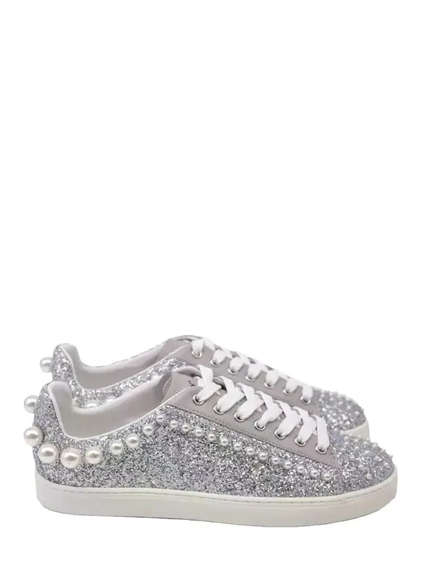 STUART WEITZMAN Goldie Faux Pearl-embellished Sneakers - Silver