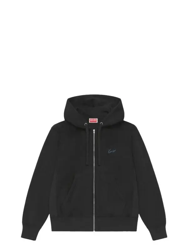 Kenzo Signature' Embroidered Zip-up Hoodie In Cotton - Black