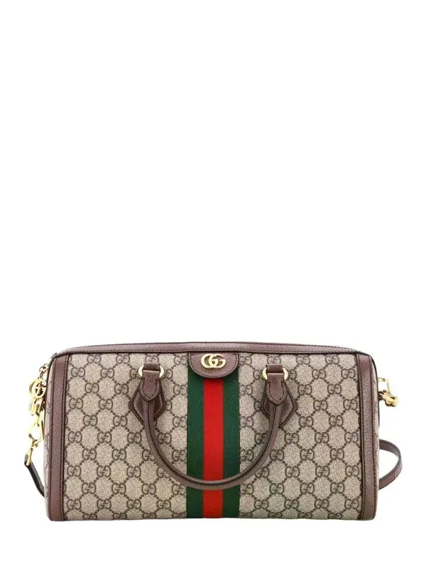Gucci Ophidia Boston Bag Gg Coated Canvas Medium Satchel - Brown