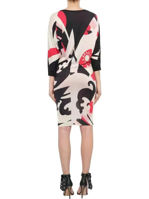 Alexander McQueen Abstract-print Three-quarter-sleeve Mini Dress - Black