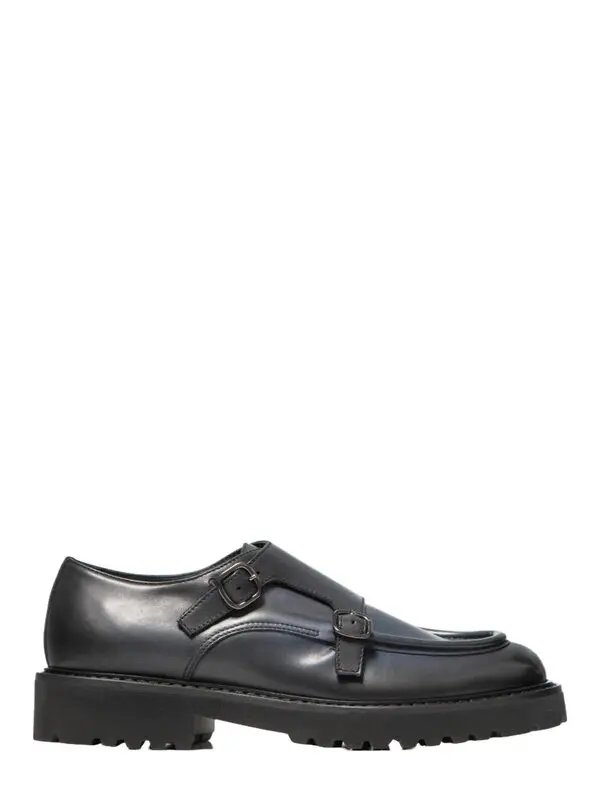 DOUCAL'S Double-buckle Almond Toe Monk Shoes - Black