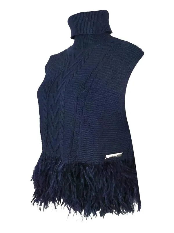IZAAK AZANEI Cable-knit Feather-trim Sweater - Blue