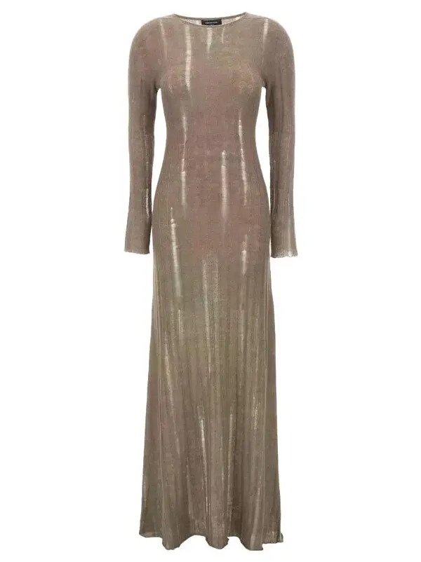 Fabiana Filippi Distressed Ribbed-knit Maxi Dress - Neutrals