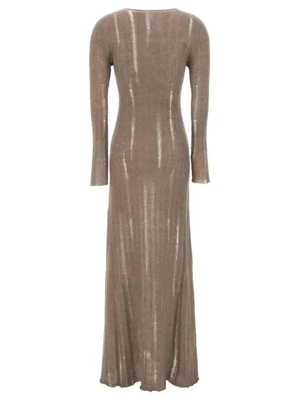 Fabiana Filippi Distressed Ribbed-knit Maxi Dress - Neutrals