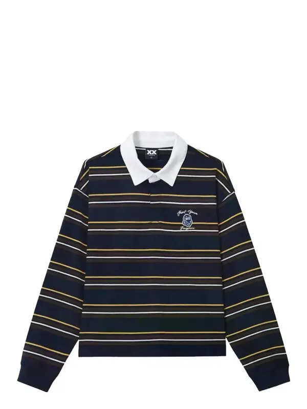 FINGERCROXX Striped Long-sleeve Polo Shirt - Blue