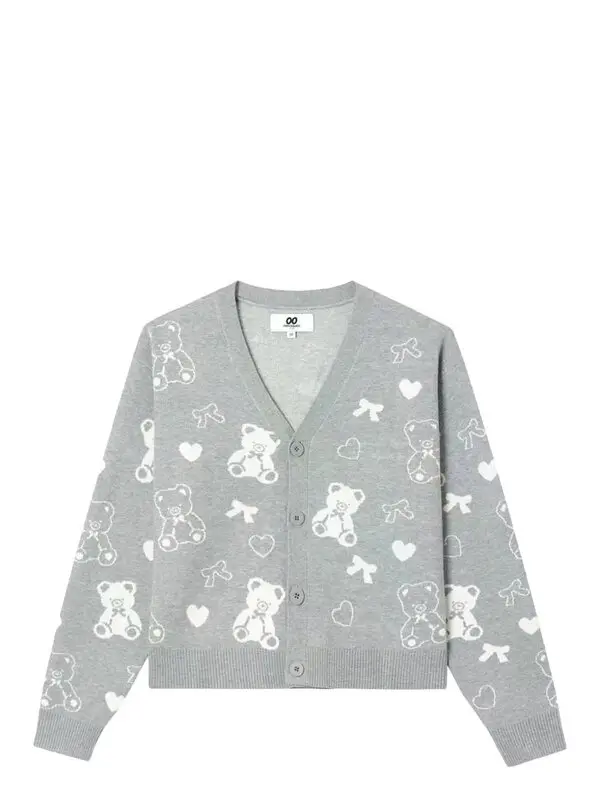 CHOCOOLATE Bear-pattern Intarsia Cardigan - Grey