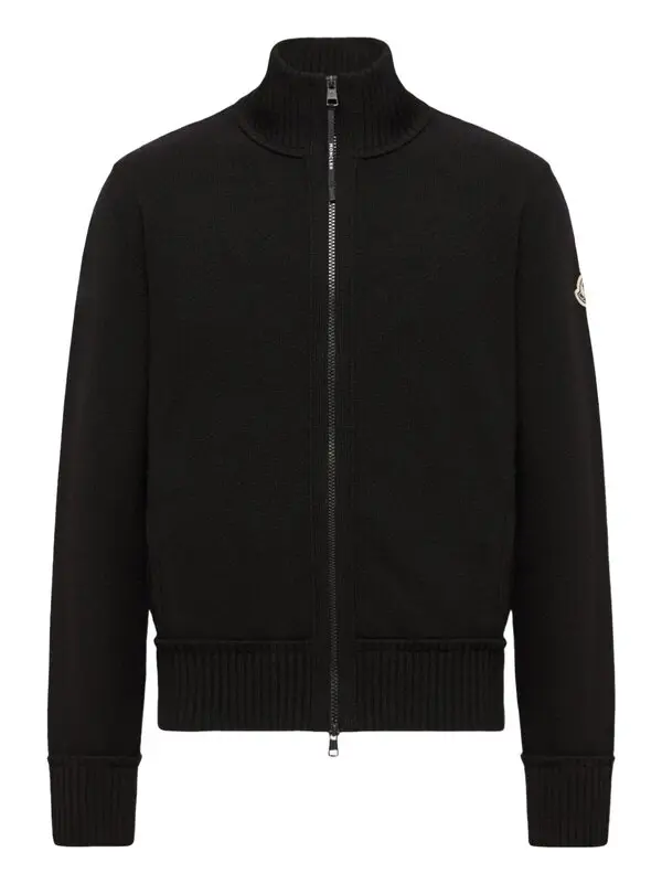 Moncler Cashmere Wool Zip-up Cardigan - Black