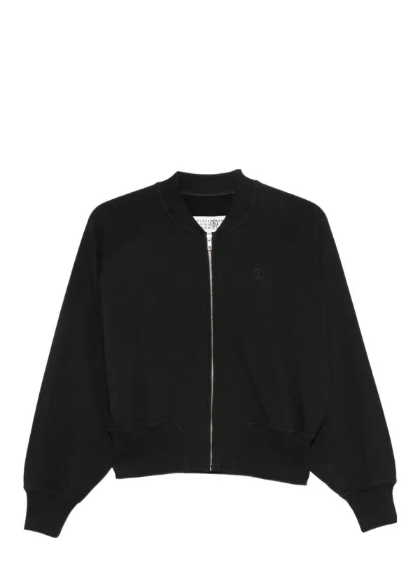MAISON MARGIELA Logo Embroidered Zip-up Bomber Jacket - Black