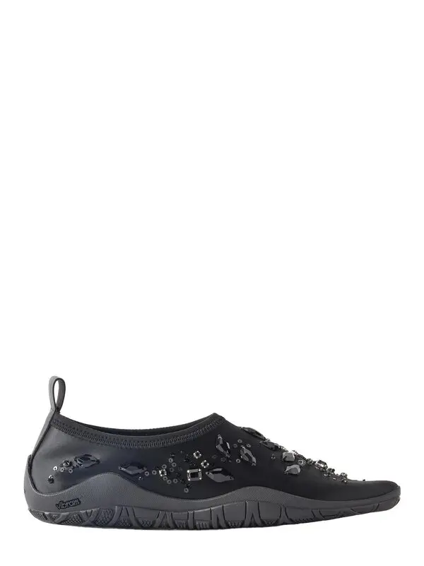 JIL SANDER Elbe Embellished Satin Slip-ons - Black
