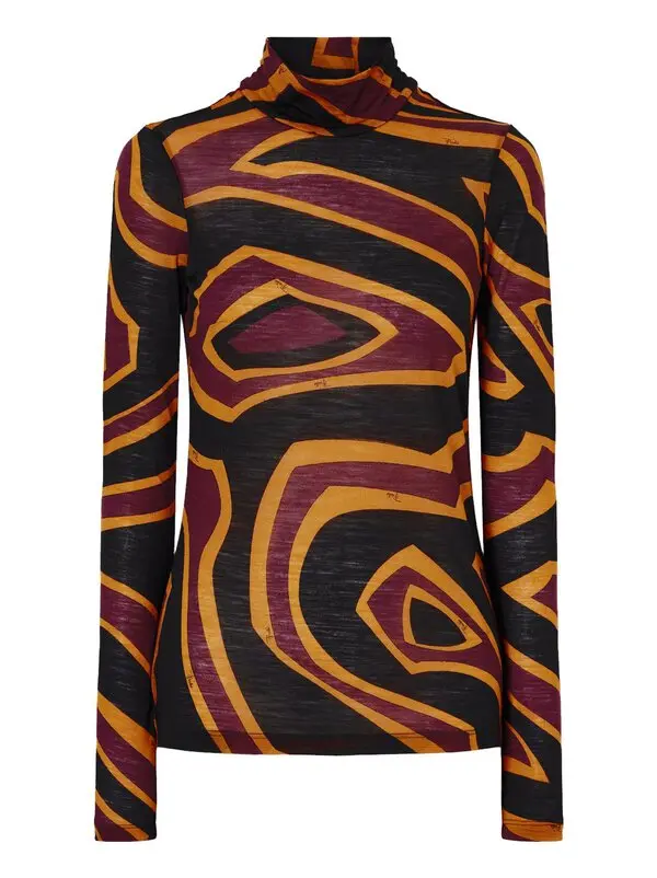 Emilio Pucci Fiammato Printed Wool-blend Jersey Blouse - Multi