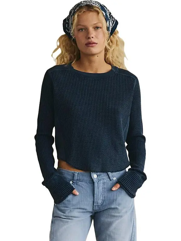 Free People Fp One Blake Shrunken Crew Neck Thermal - Outer Space
