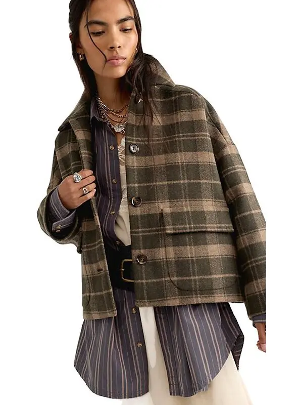 Barbour Myla Checked Wool Coat - Olive