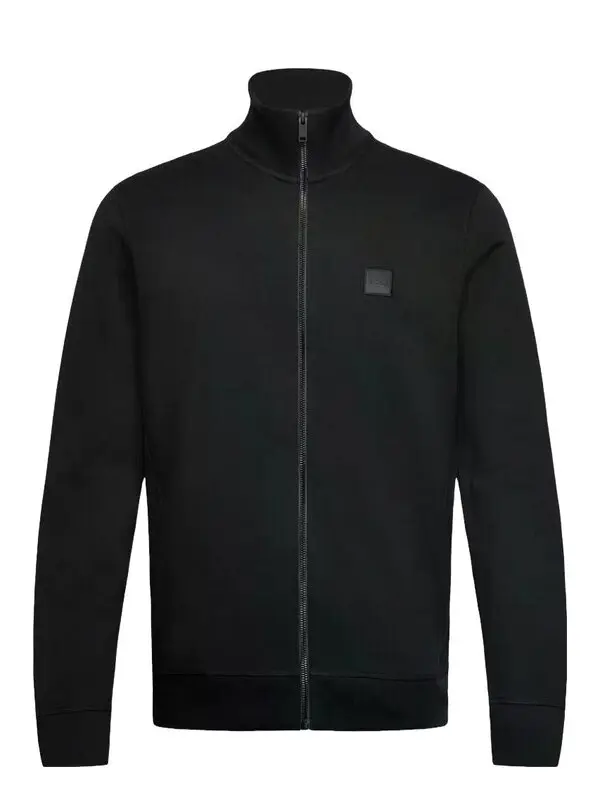 BOSS Cotton-jersey Jacket With Logo Badge - Black