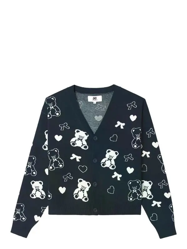 CHOCOOLATE Bear-pattern V-neck Cardigan - Blue