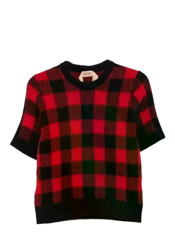 N°21 Check Short-sleeve Sweater - Red