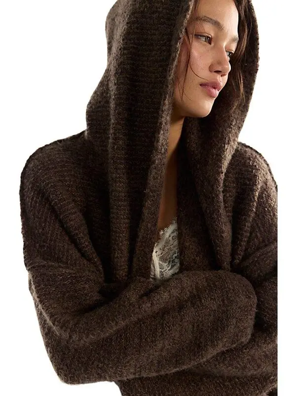 Free People Thistle Hooded Oversized Cardigen - Fudge Combo