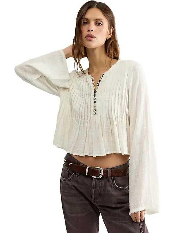Free People Fp One Parker Long Sleeve Button Down Top - Clean Ivory
