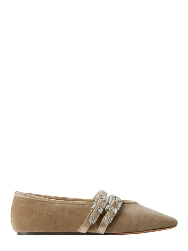 Le Monde Beryl Claudia Embellished Velvet Ballet Flats - Neutrals