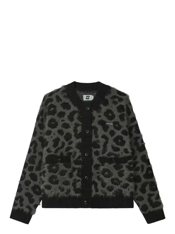 Izzue Leopard-print Brushed Cardigan - Grey