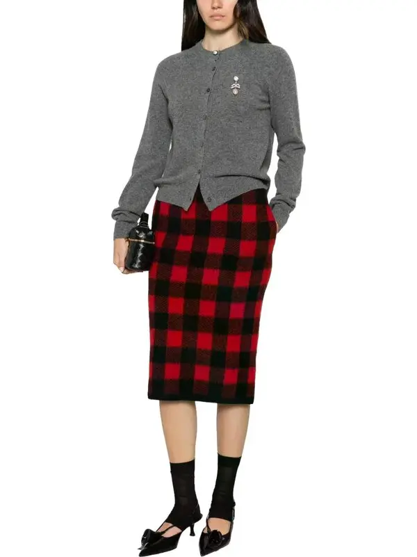 N°21 Check-pattern Knitted Midi Skirt - Red