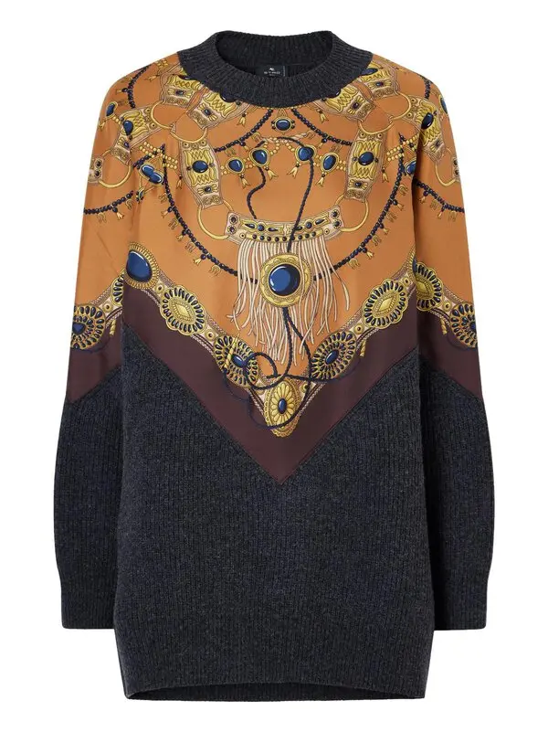 Etro Printed Silk-trimmed Wool And Cashmere-blend Sweater - Multi