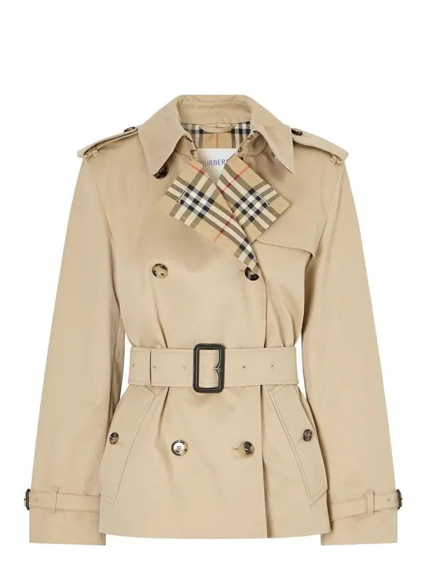Burberry Double-breasted Belted Checked Cotton-gabardine Trench Coat - Neutrals