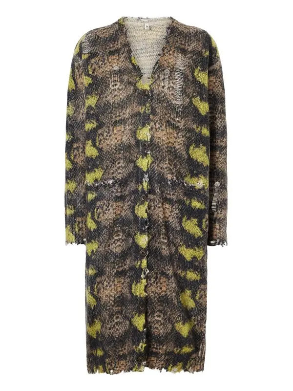 R13 Distressed Animal-print Cashmere Cardigan - Multi