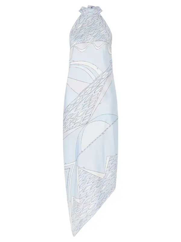 Emilio Pucci Asymmetric Printed Silk-twill Halterneck Midi Dress - Blue