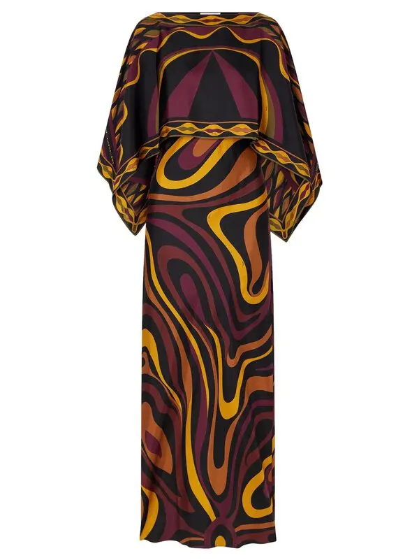 Emilio Pucci Cape-detailed Printed Silk-twill Maxi Dress - Multi