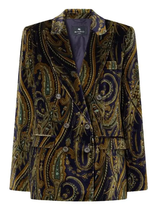 Etro Double-breasted Paisley-print Cotton-blend Velvet Blazer - Multi