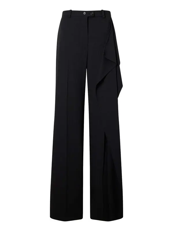 JIL SANDER Draped Wool-sablé Wide-leg Pants - Black