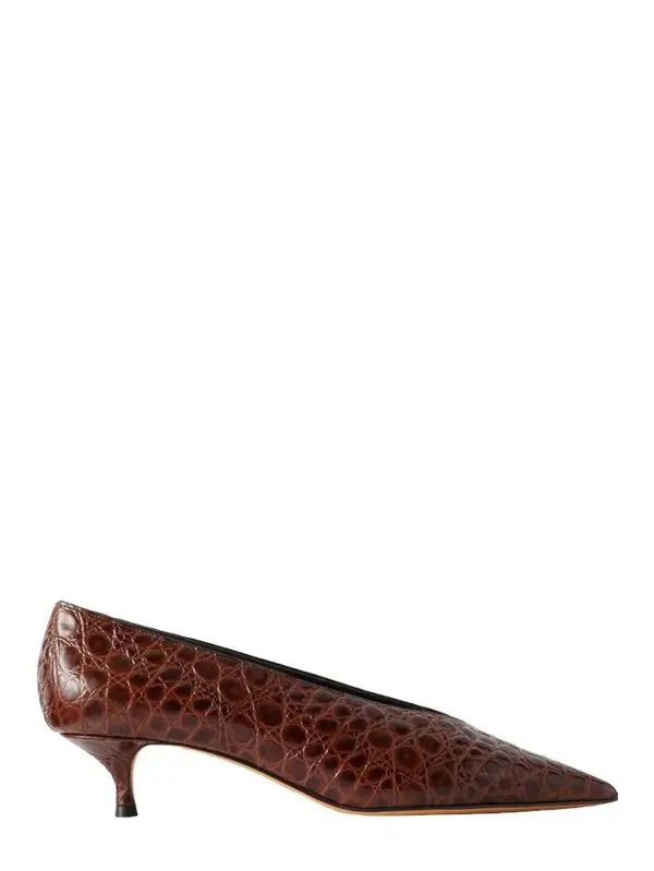 Le Monde Beryl Babouche 40 Croc-effect Leather Pumps - Brown