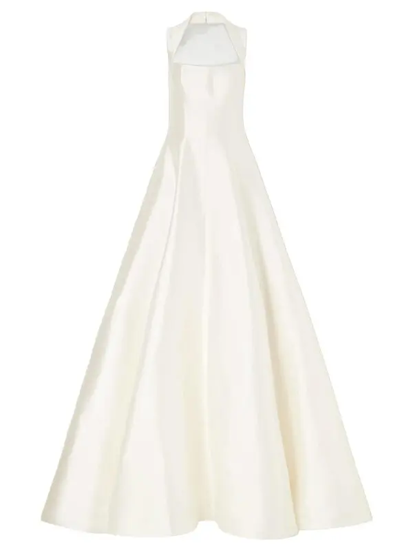 DANIELLE FRANKEL Liz Halterneck Beaded Wool And Silk-blend Twill Bustier Gown - Ivory